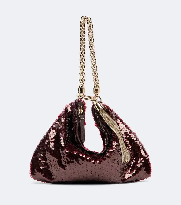 JIMMY CHOO Callie Medium Sequin Clutch - Burgundy