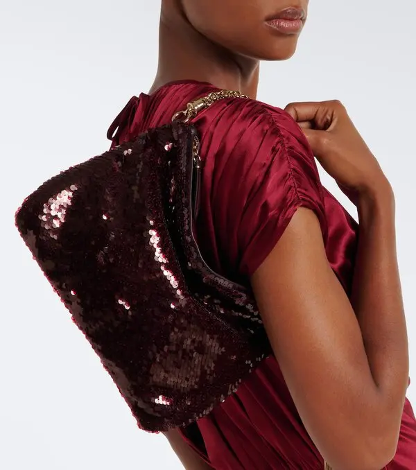 JIMMY CHOO Callie Medium Sequin Clutch - Burgundy