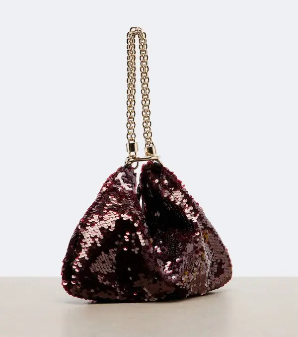 JIMMY CHOO Callie Medium Sequin Clutch - Burgundy