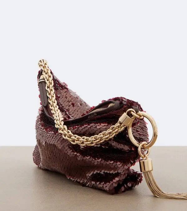 JIMMY CHOO Callie Medium Sequin Clutch - Burgundy