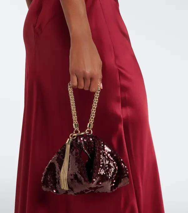 JIMMY CHOO Callie Medium Sequin Clutch - Burgundy