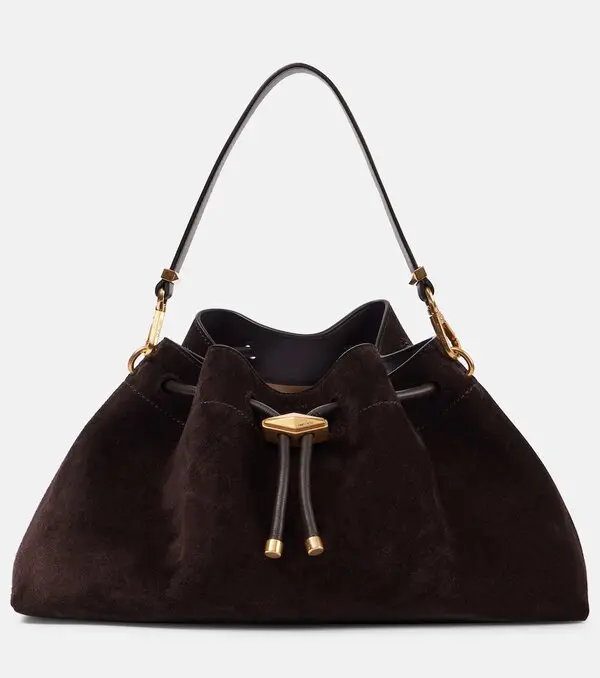 JIMMY CHOO Cinch Suede Bucket Bag - Brown