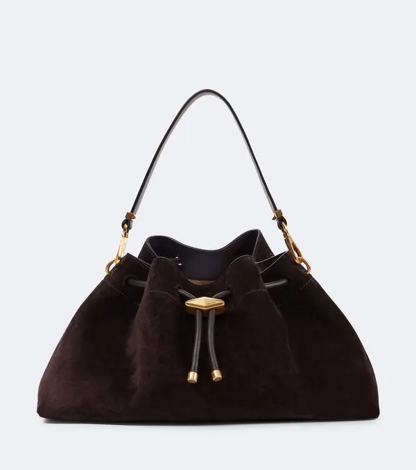 JIMMY CHOO Suede Bucket Bag - Espresso
