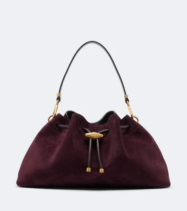 JIMMY CHOO Bon Bon Medium Suede Bucket Bag - Burgundy