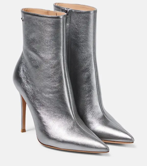 GIANVITO ROSSI Leather Ankle Boots - Metallic