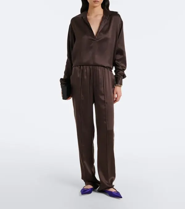 TOM FORD Silk Satin Blouse - Brown