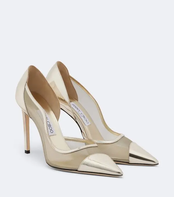 JIMMY CHOO Brigitte Metallic Leather And Mesh Pointed Toe Pumps - Gold