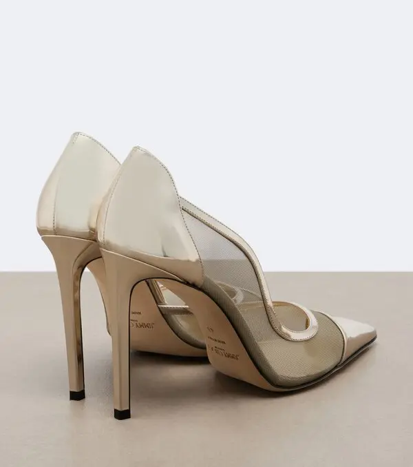 JIMMY CHOO Brigitte Metallic Leather And Mesh Pumps - Gold