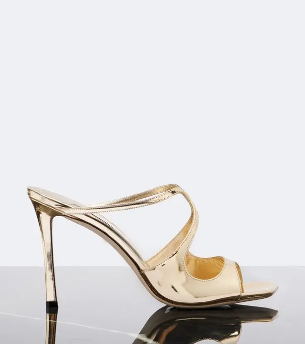 JIMMY CHOO Anise Metallic Leather Mules