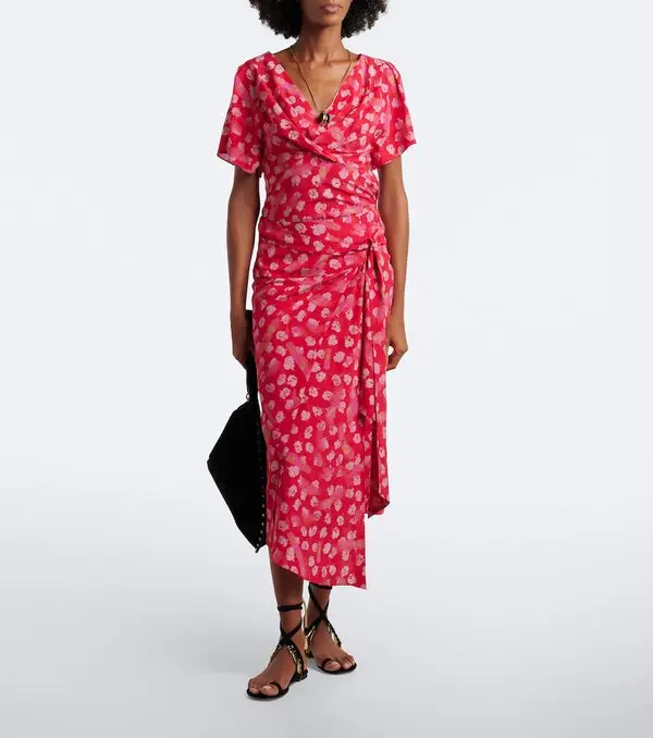 Isabel Marant Étoile Faniry Floral Silk-blend Midi Skirt - Red