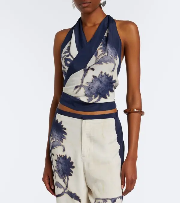 SIR. Phillipa Floral Halterneck Top - Blue