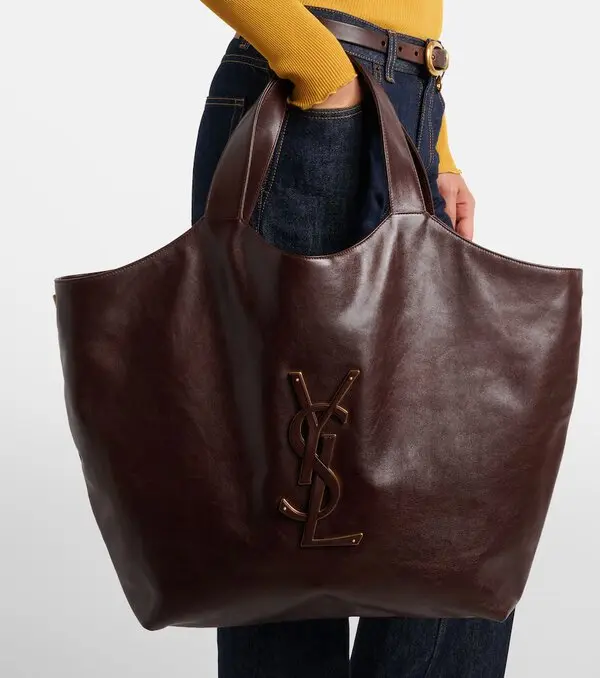 Saint Laurent Icare Leather Shopper - Brown