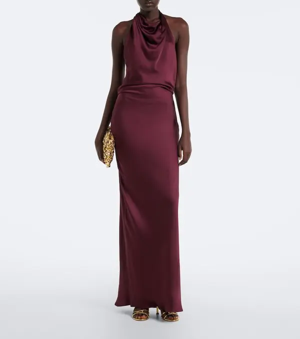 Simkhai Reannon Halterneck Satin Gown - Burgundy