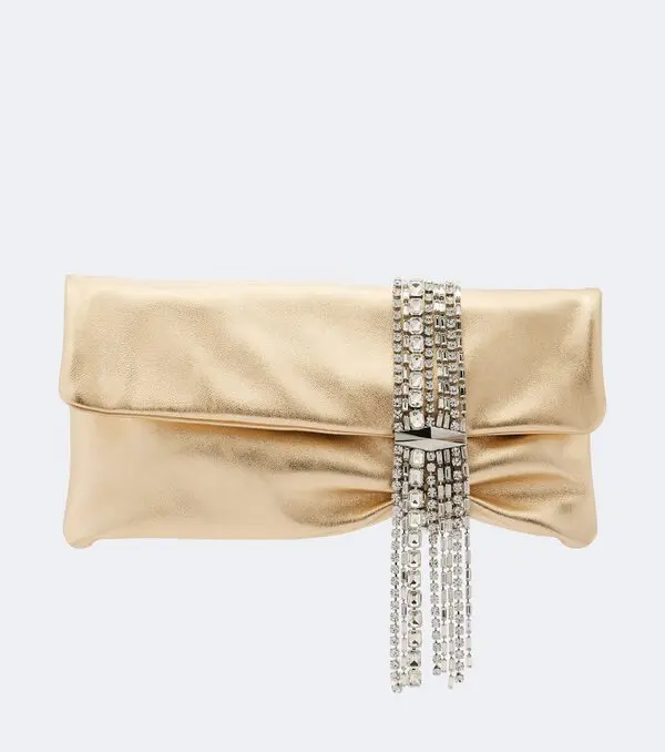 JIMMY CHOO Zandra Embellished Metallic Leather Clutch - Gold