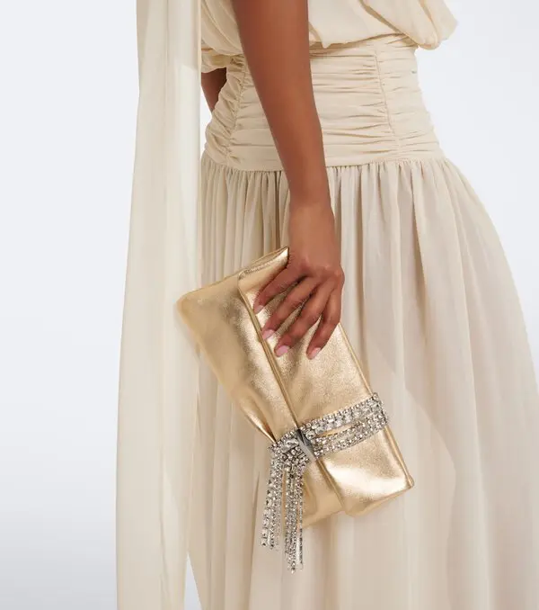JIMMY CHOO Zandra Embellished Metallic Leather Clutch - Gold