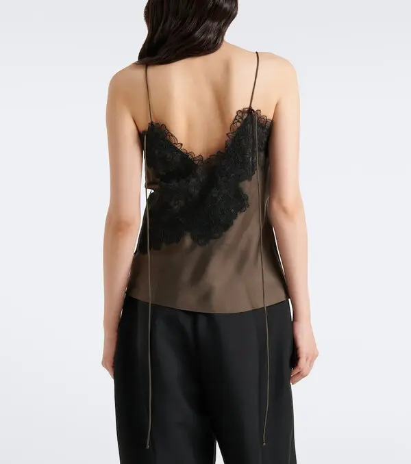 RÓHE Lace-trimmed Silk Satin V-neck Camisole - Brown