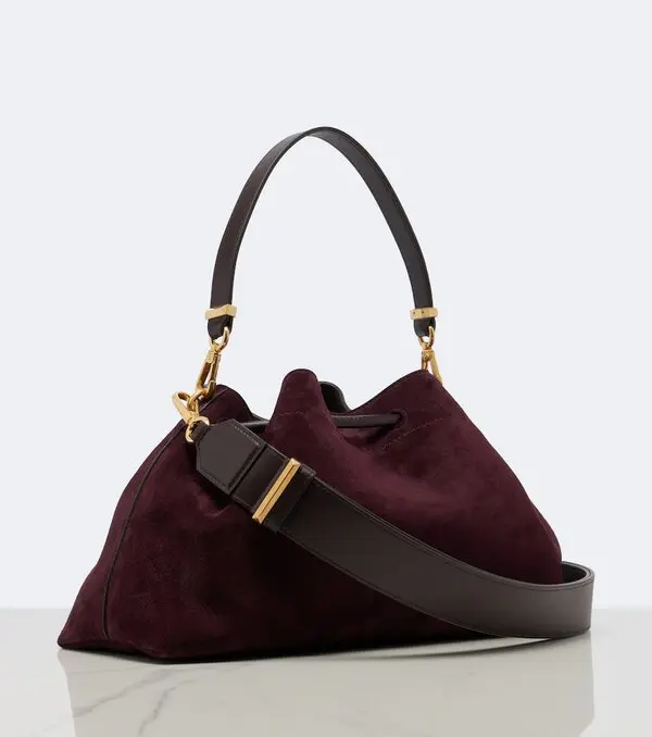 JIMMY CHOO Bon Bon Medium Suede Bucket Bag - Burgundy