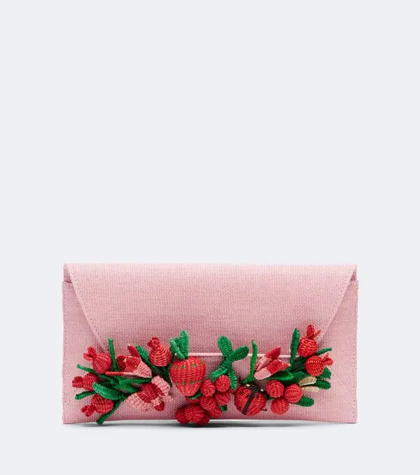 AQUAZZURA Botanica Applique Raffia Clutch