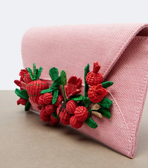 AQUAZZURA Botanica Applique Raffia Clutch