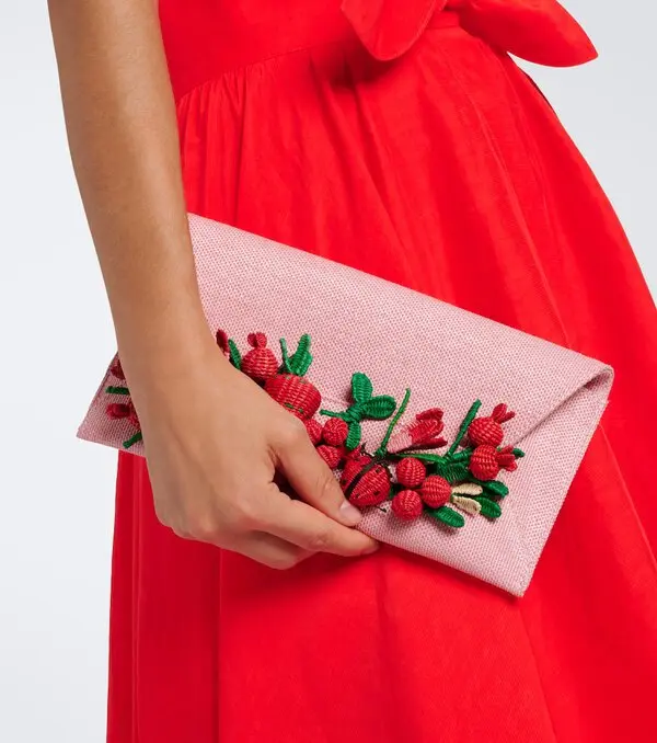AQUAZZURA Botanica Applique Raffia Clutch