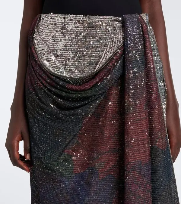 MAISON MARGIELA Draped Printed Sequined Midi Skirt - Multicoloured