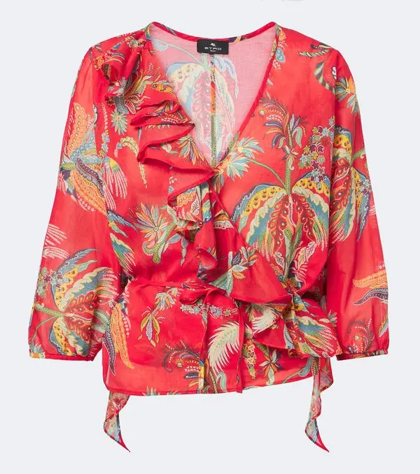Etro Floral Cotton Wrap Top
