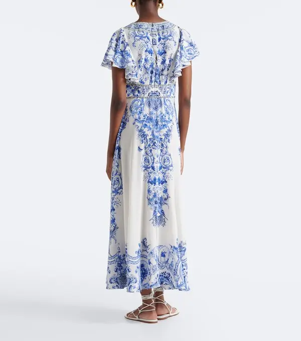 Camilla Embellished Floral Silk Maxi Dress - Blue