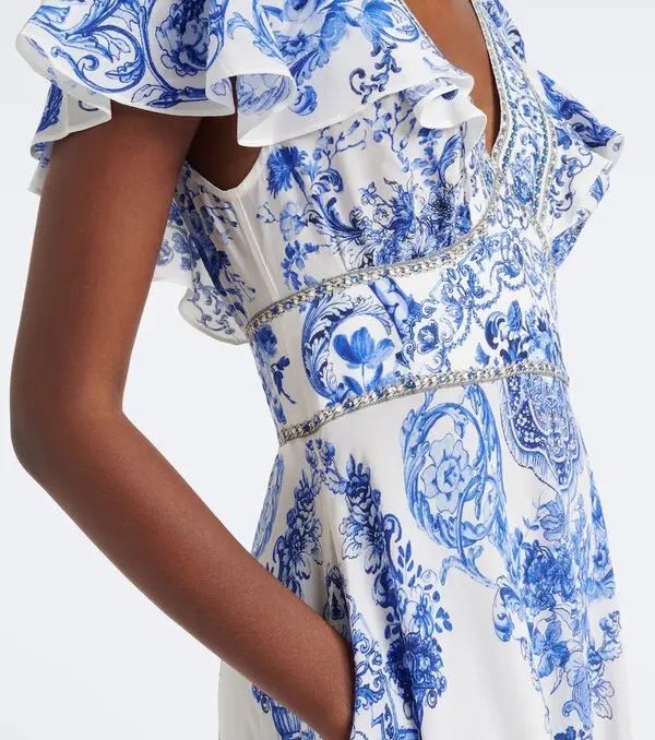 Camilla Embellished Floral Silk Maxi Dress - Blue