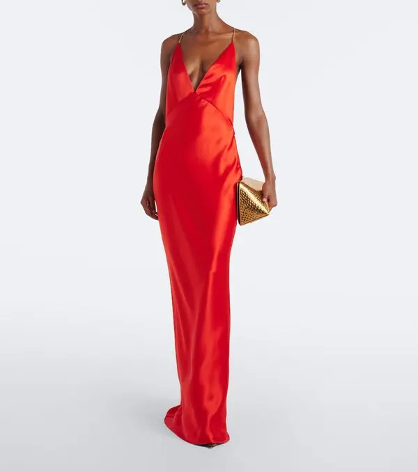 Retrofete Ariannella Embellished Satin Gown - Red
