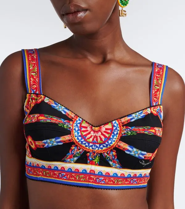 Dolce & Gabbana Carretto Print Silk-blend Charmeuse Crop Top