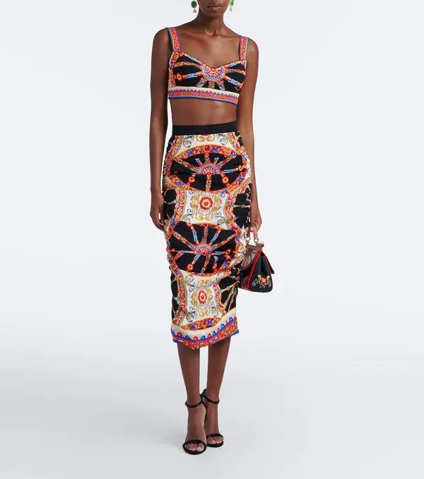 Dolce & Gabbana Carretto Print Silk-blend Charmeuse Crop Top