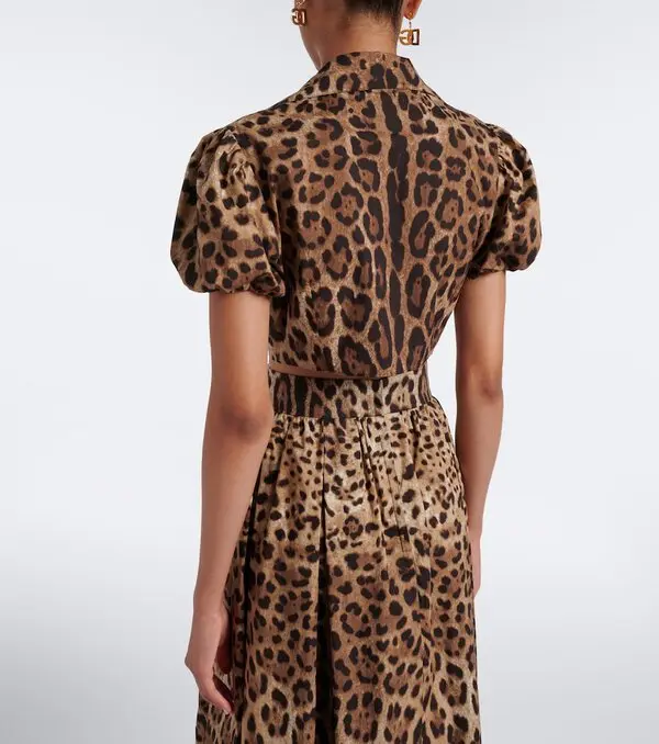 Dolce & Gabbana Leopard Print Cotton Crop Top - Brown