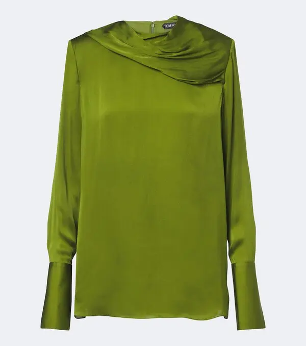 TOM FORD Draped Silk Satin Top With Concealed Zip Back - Green