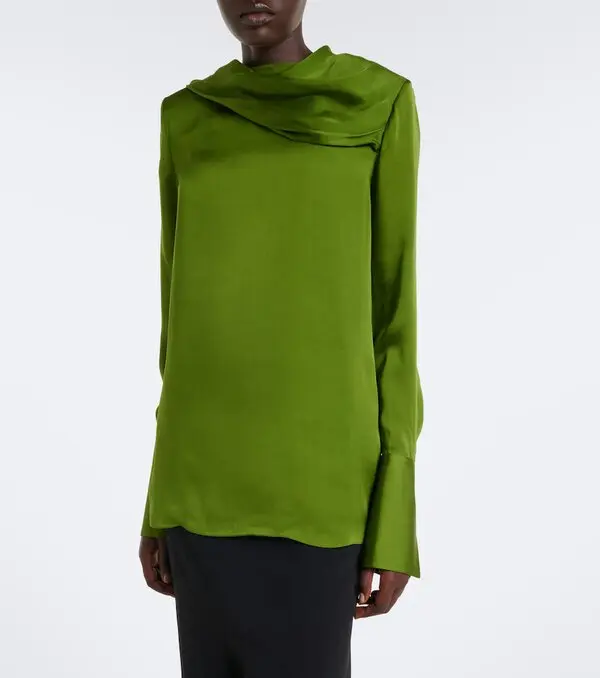 TOM FORD Draped Silk Satin Top With Concealed Zip Back - Green