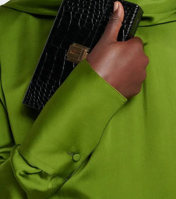 TOM FORD Draped Silk Satin Top With Concealed Zip Back - Green