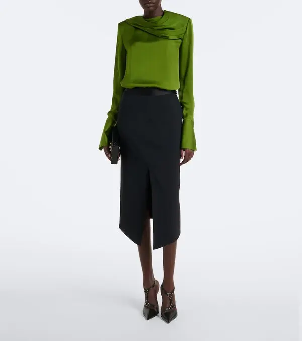 TOM FORD Draped Silk Satin Top With Concealed Zip Back - Green
