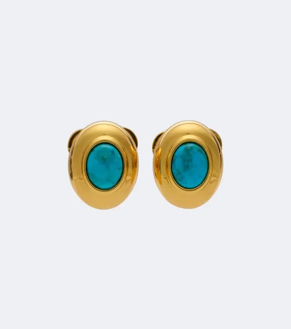 DEHANCHE Plated Brass Embellished Stud Earrings With Turquoise Stone - Gold