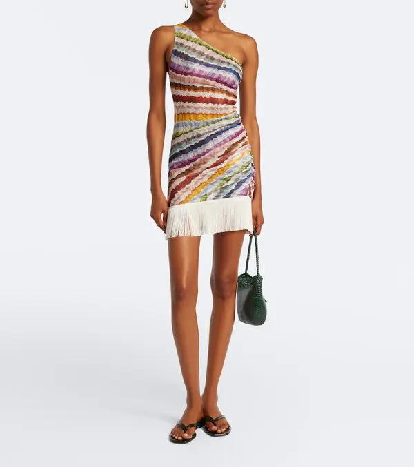 Missoni One-shoulder Chevron Fringed Beach Dress