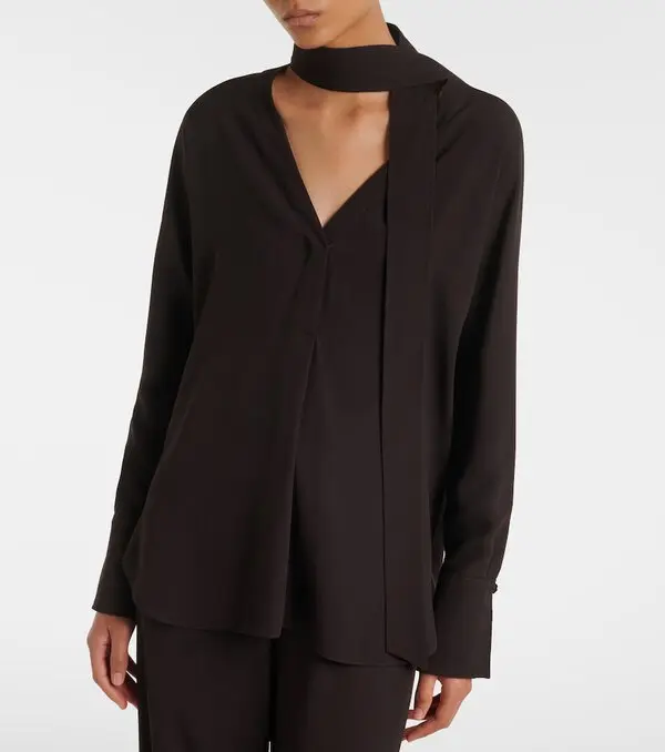 Agnona Tie-neck Blouse In Viscose Silk Blend