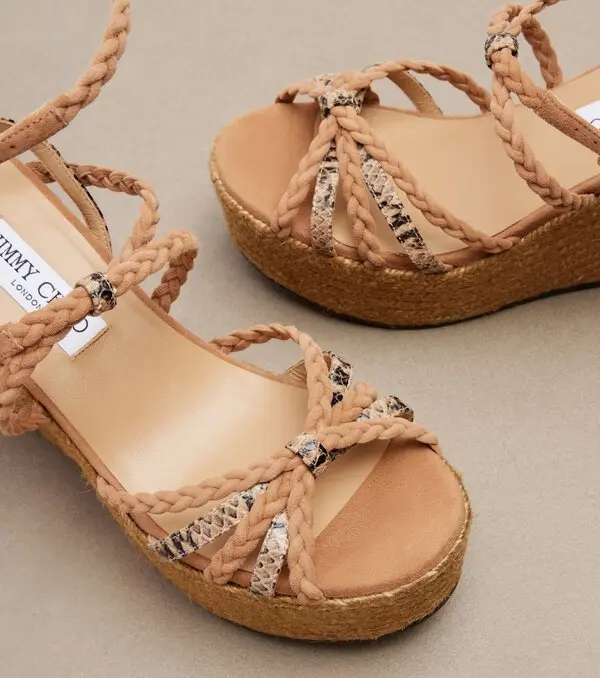 JIMMY CHOO Nyra Braided Leather Espadrille Wedges