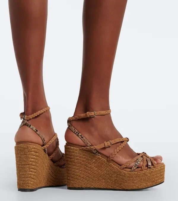 JIMMY CHOO Nyra Braided Leather Espadrille Wedges