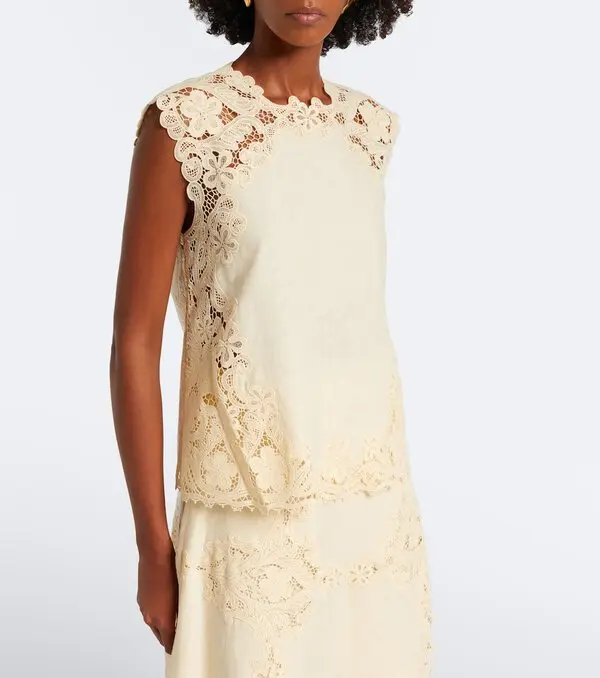 Ulla Johnson Amelie Crochet-trimmed Linen Top