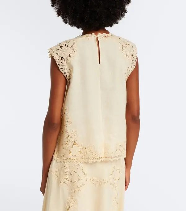 Ulla Johnson Amelie Crochet-trimmed Linen Top