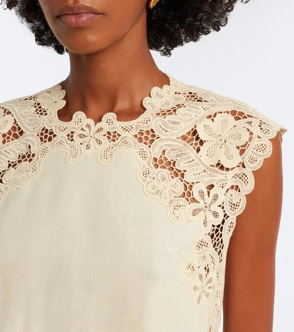 Ulla Johnson Amelie Crochet-trimmed Linen Top