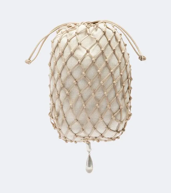 Savette Macrame Small Leather Pouch - Beige