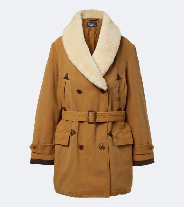 Polo Ralph Lauren Shearling-trimmed Double-breasted Cotton Coat