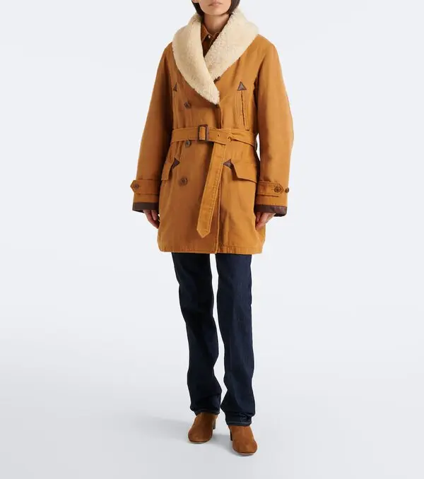 Polo Ralph Lauren Shearling-trimmed Double-breasted Cotton Coat