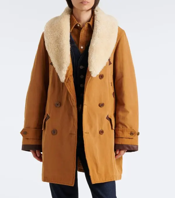 Polo Ralph Lauren Shearling-trimmed Double-breasted Cotton Coat
