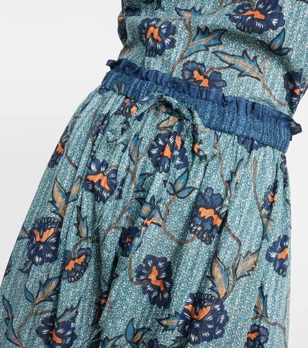 Ulla Johnson Asymmetric Floral Print Midi Skirt - Blue