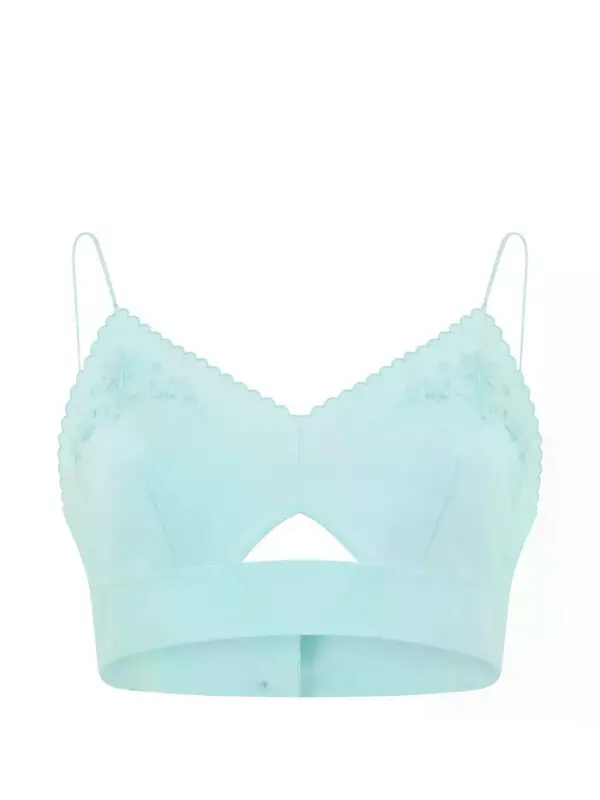 Alberta Ferretti Scalloped Floral-embroidered Silk Top - Blue